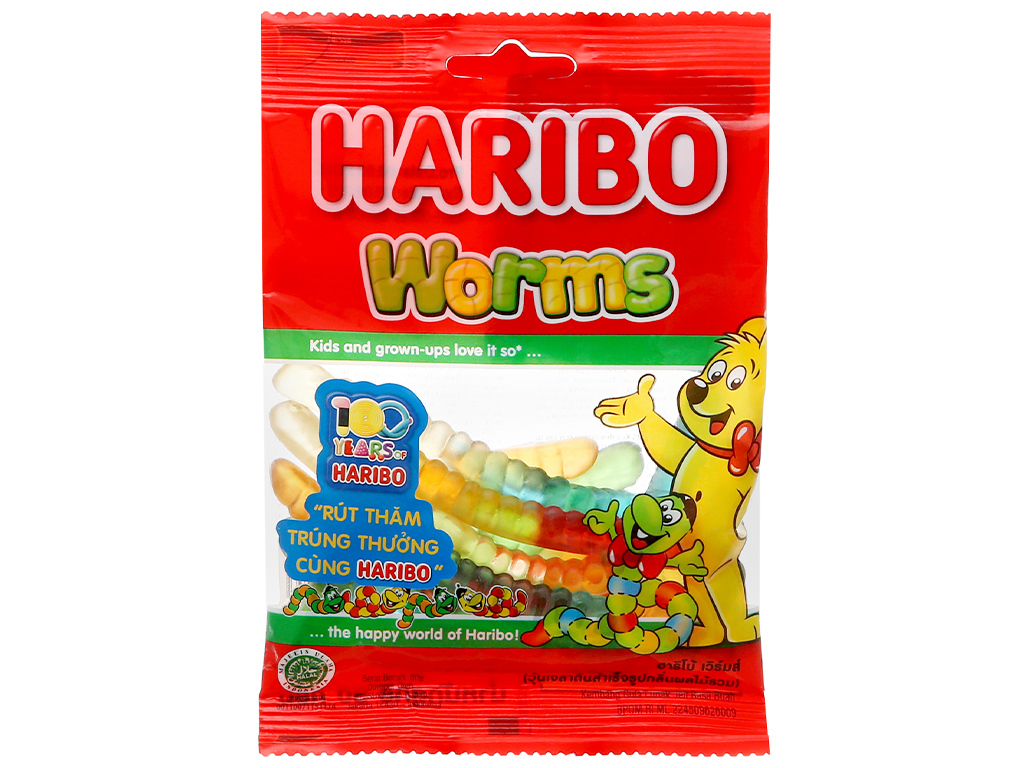 KẸO DẺO HƯƠNG TRÁI CÂY TỰ NHIÊN HARIBO WORMS GÓI 80G – LanChi Mart